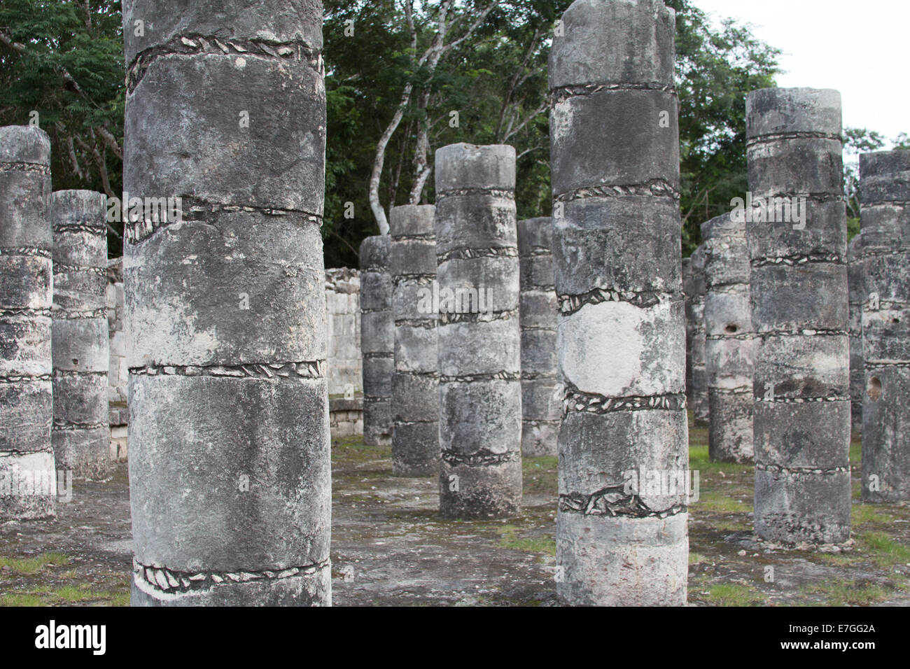 Stone columns at Chichen Itza Mayan civilisation in Mexico Stock Photo ...