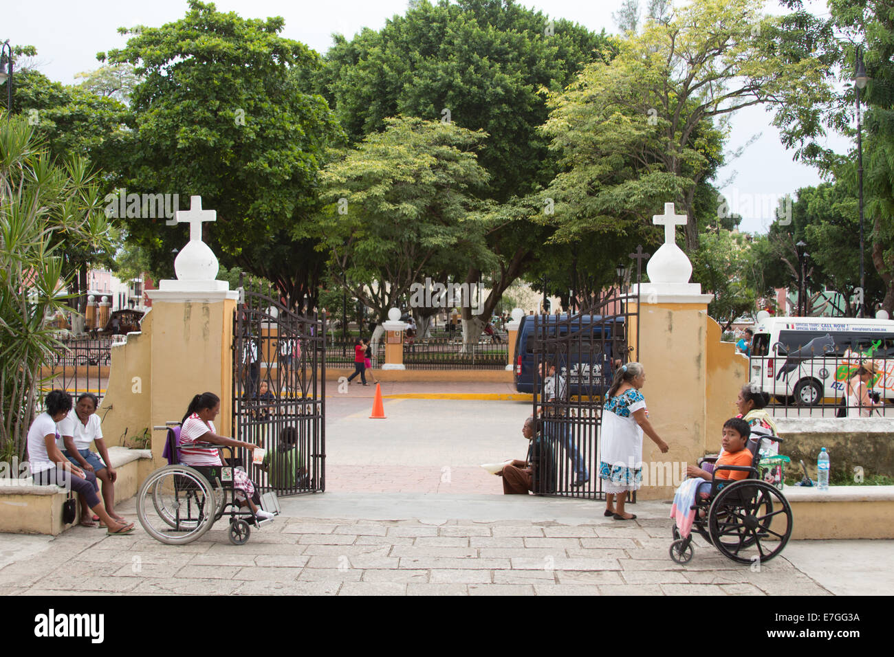 Outiside the gates of Parque Francisco Canton Rosado, the town center ...