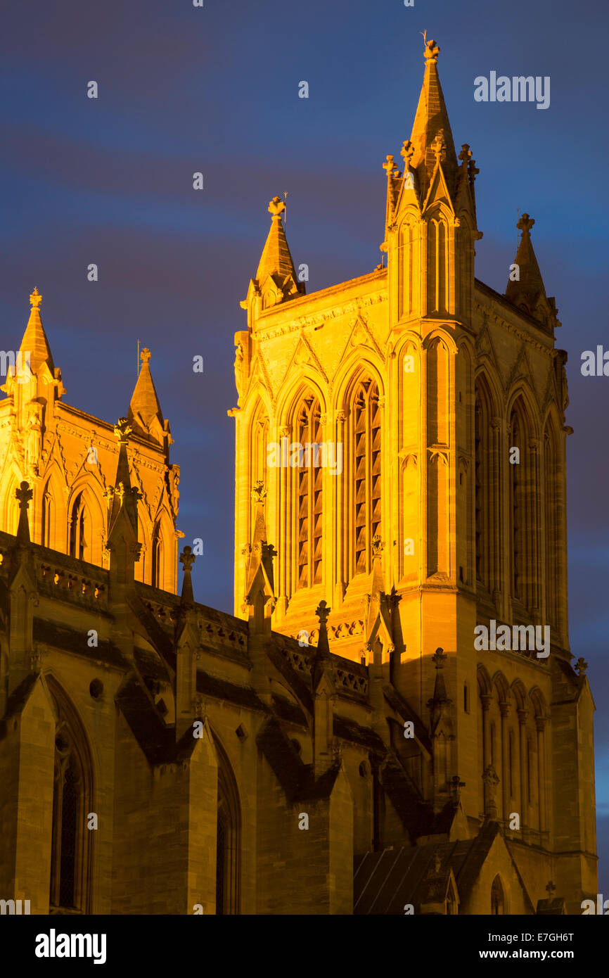 Lighted towers of Cathedral Church of the Holy and Undivided Trinity ...