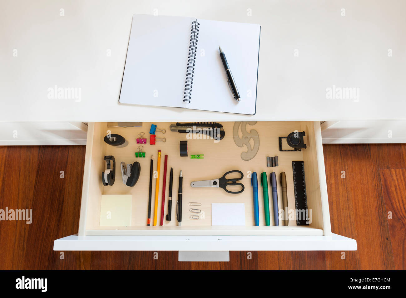 drawer with tools and accessories for drawing and office, with copybook ...