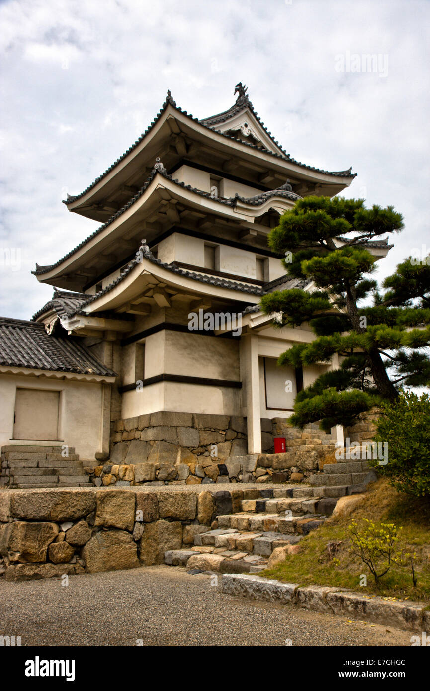 Takamatsu castle in Japan. The Tsukimi Yagura, a three storey corner ...
