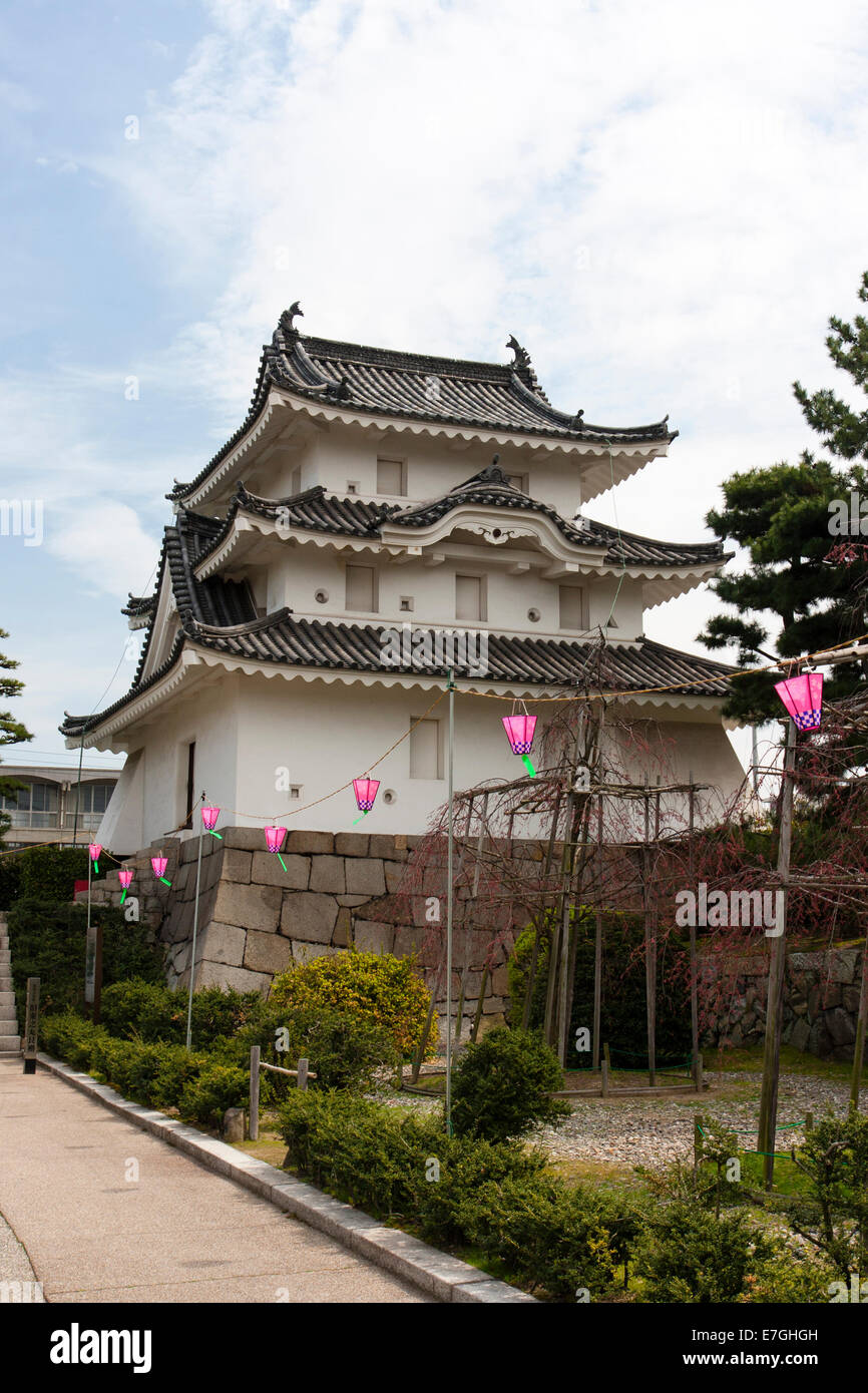 Takamatsu castle in Japan. The Ushitora Yagura, a three storey corner ...