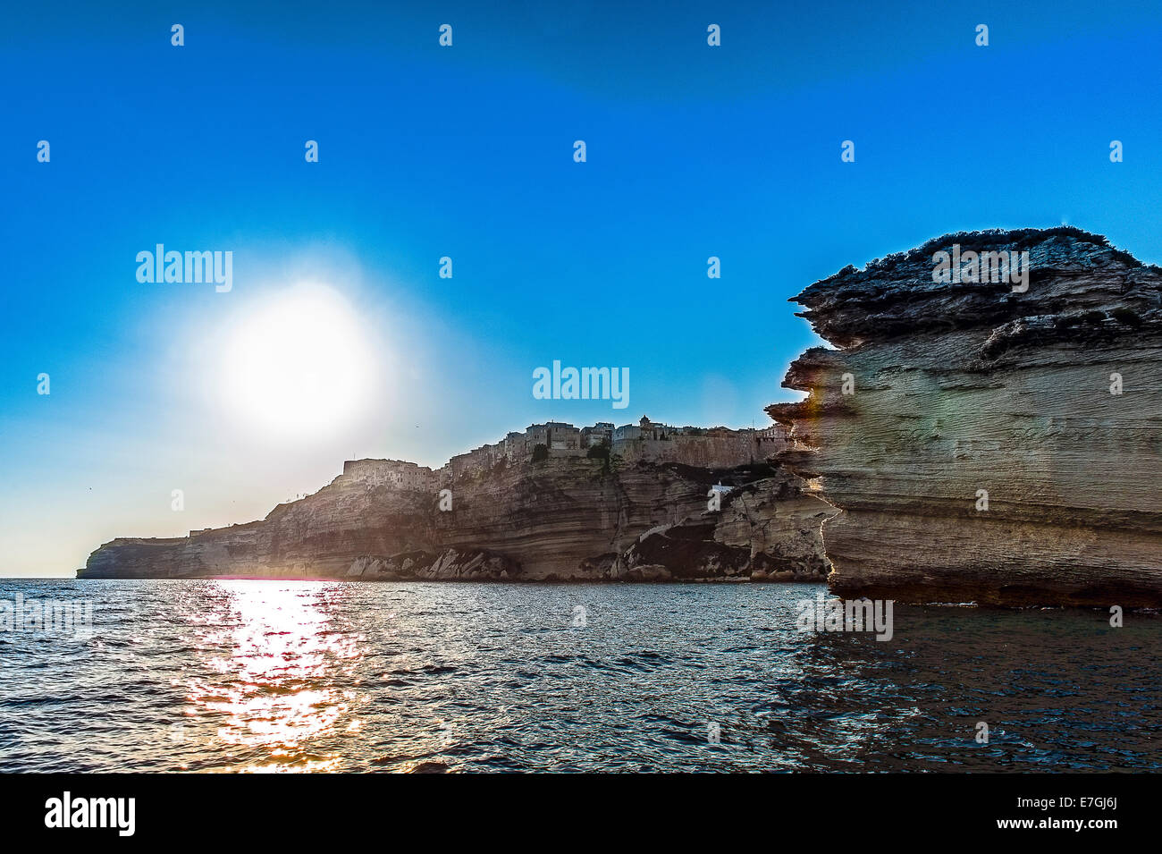 Europe. France. Corsica. Corse-du-Sud (2A). Bonifacio. limestone cliffs ...