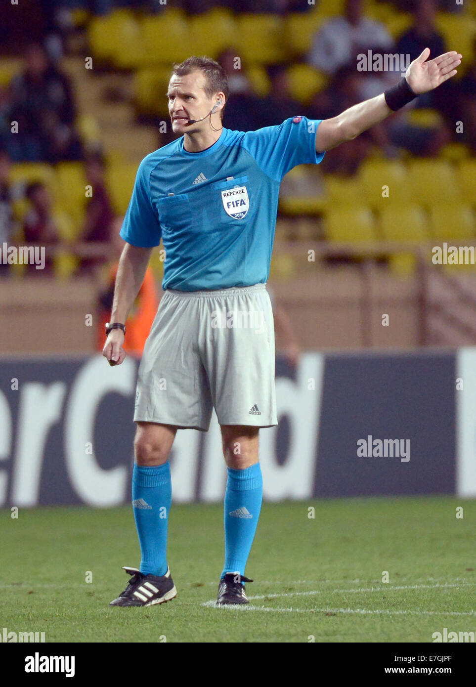 Czech referee Pavel Kralovec gestures during the UEFA Champions League ...