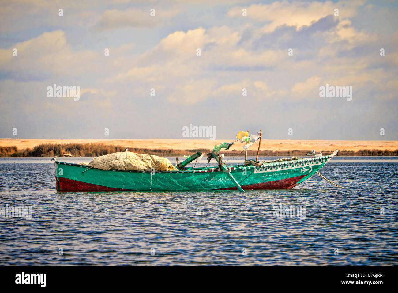 Boat in the lake of Wadi El Ryan - El Fayoum - Egypt Stock Photo - Alamy