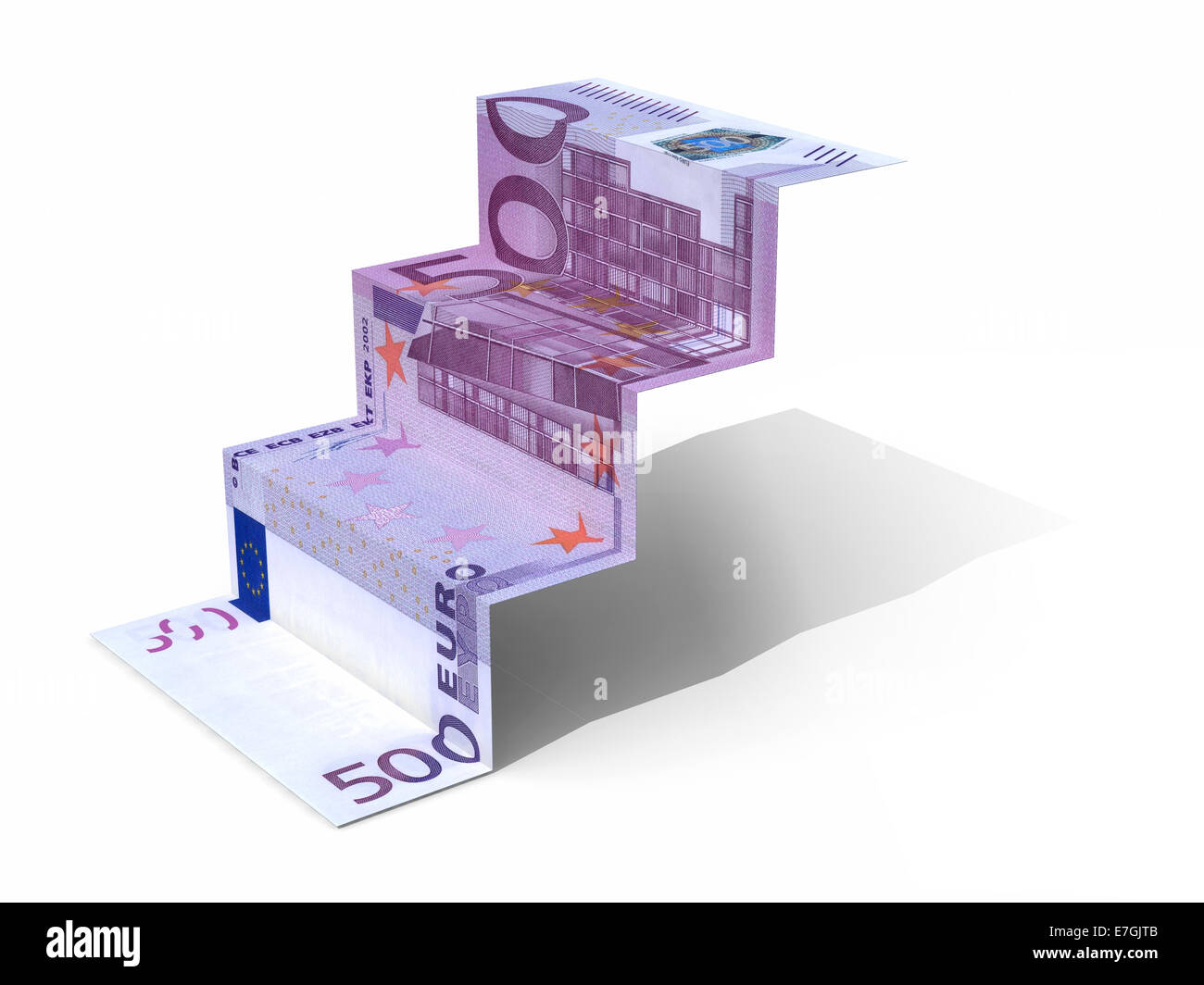 € 500 banknote folded as steps on white background, 3d illustration ...
