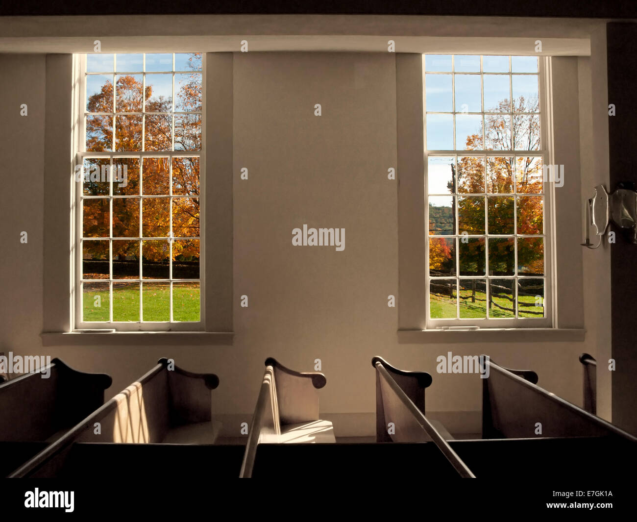 interior of an old fashioned church with windows with view of ...