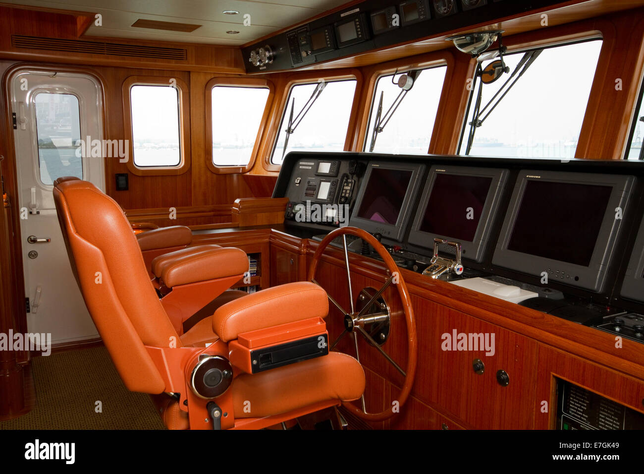 The wheelhouse on board a Nordhavn boat at the Southampton Boat Show ...