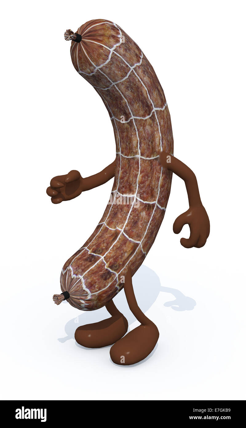 cartoon salami with arms and legs, 3d illustration Stock Photo - Alamy
