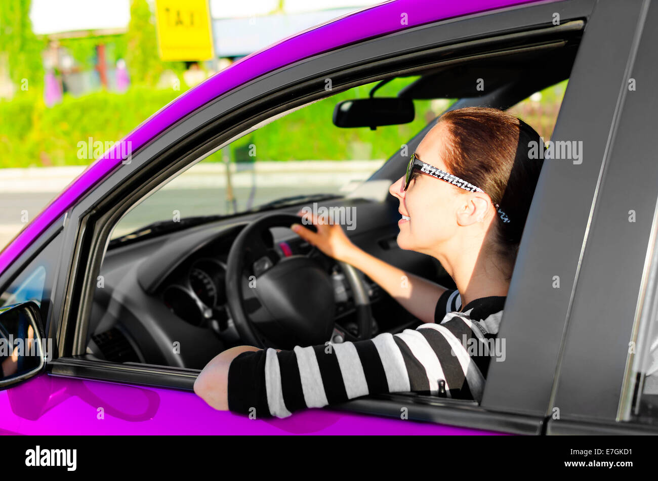 Beautiful girl drives in car hi-res stock photography and images - Alamy