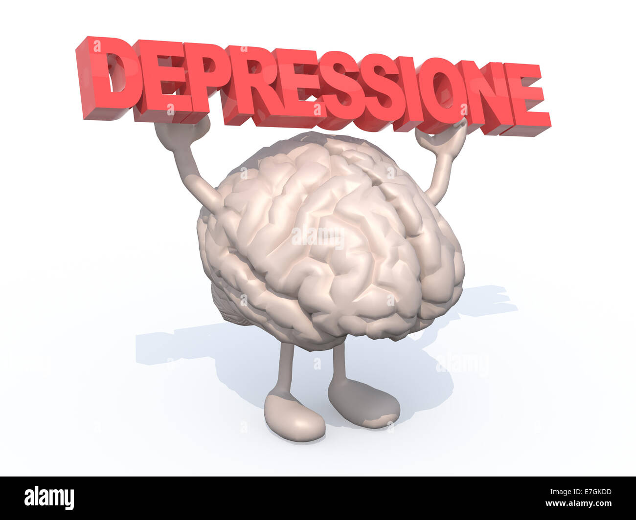 human brain with arts that sustains a word "depressione", 3d ...