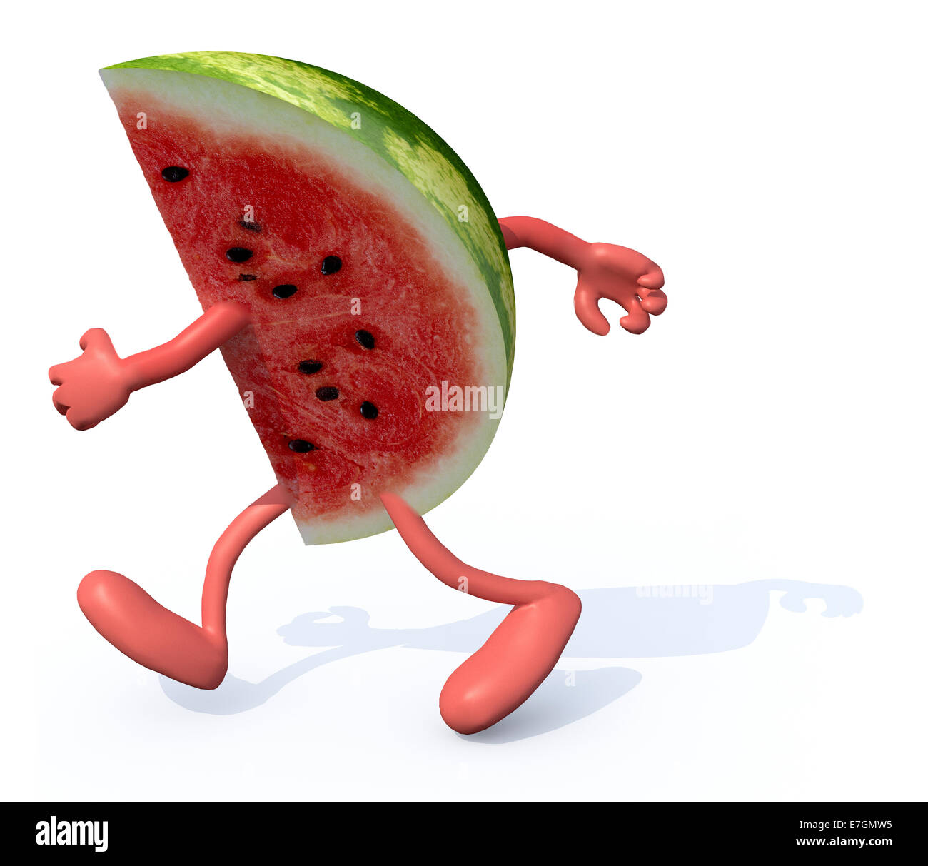 slice of watermelon with arms and legs running, 3d illustration Stock ...