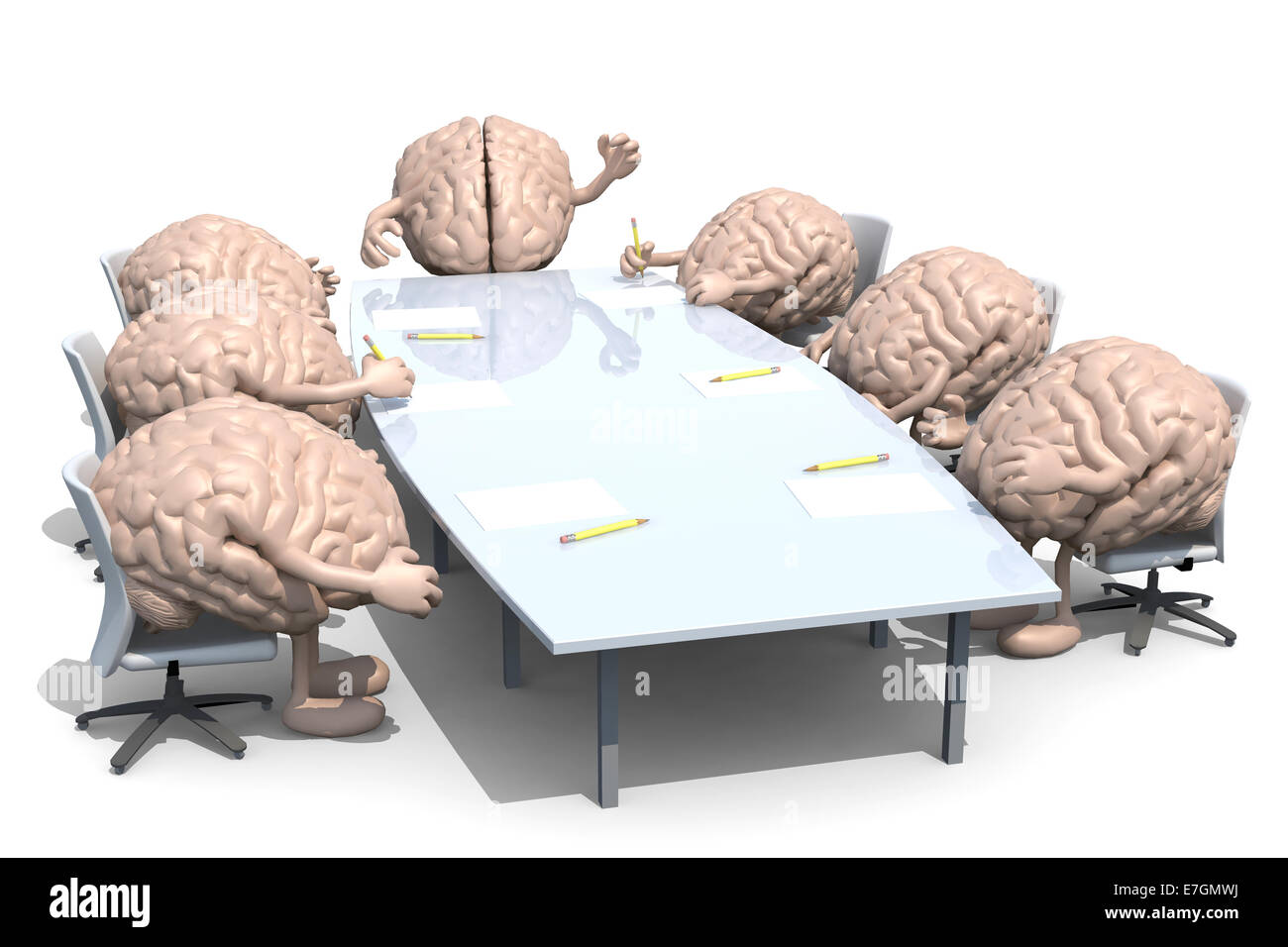 many human brains meeting around the table and follow their boss Stock ...