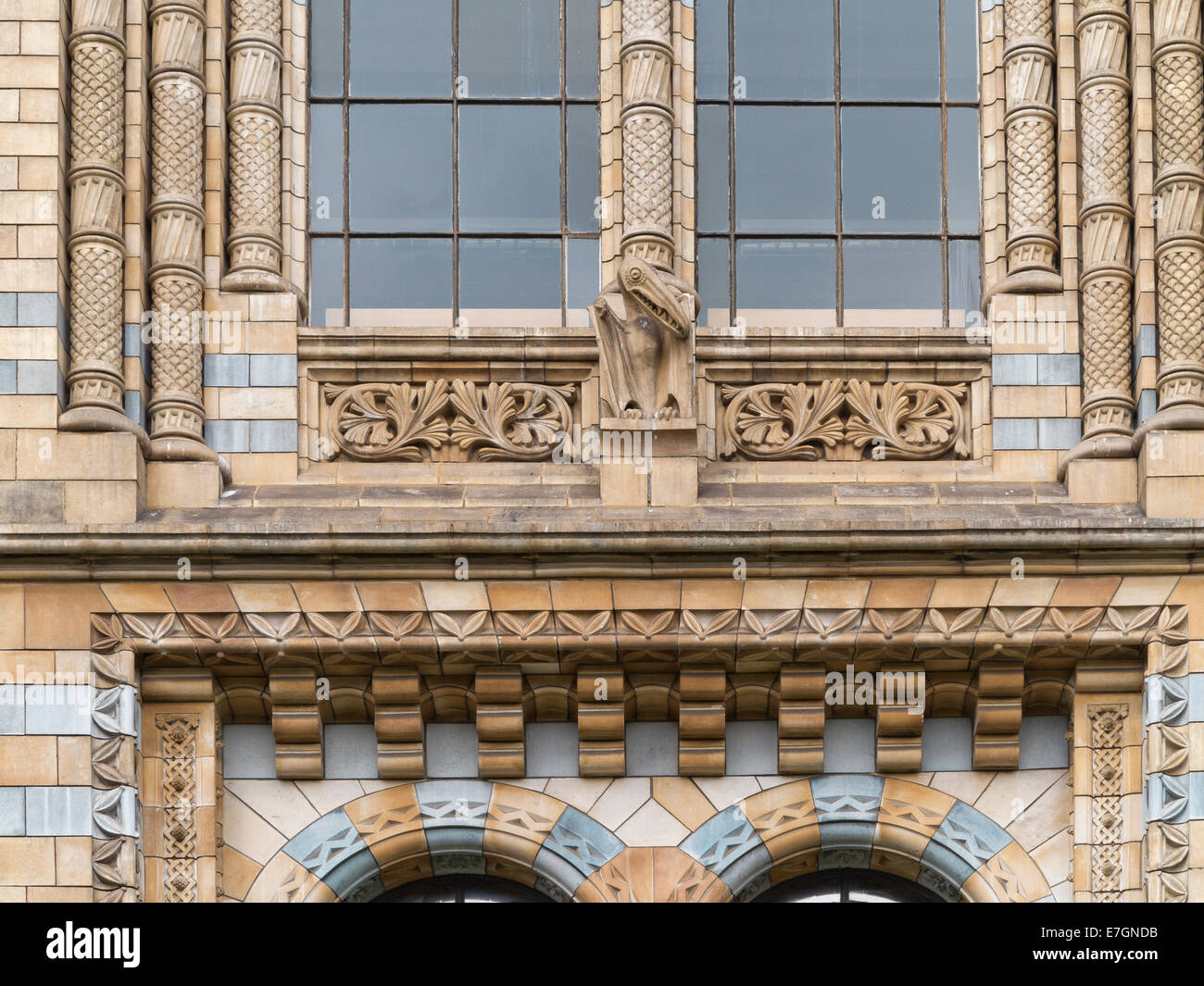 Exterior window details in the Natural History Museum, South Kensington ...
