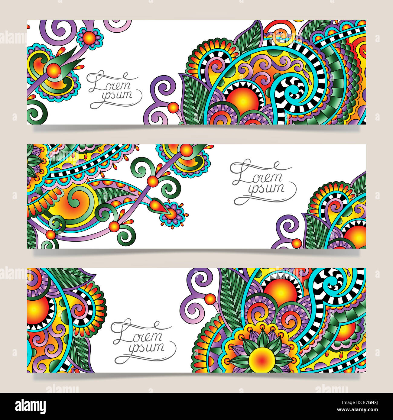 set of decorative flower template banner, card, web design with place ...