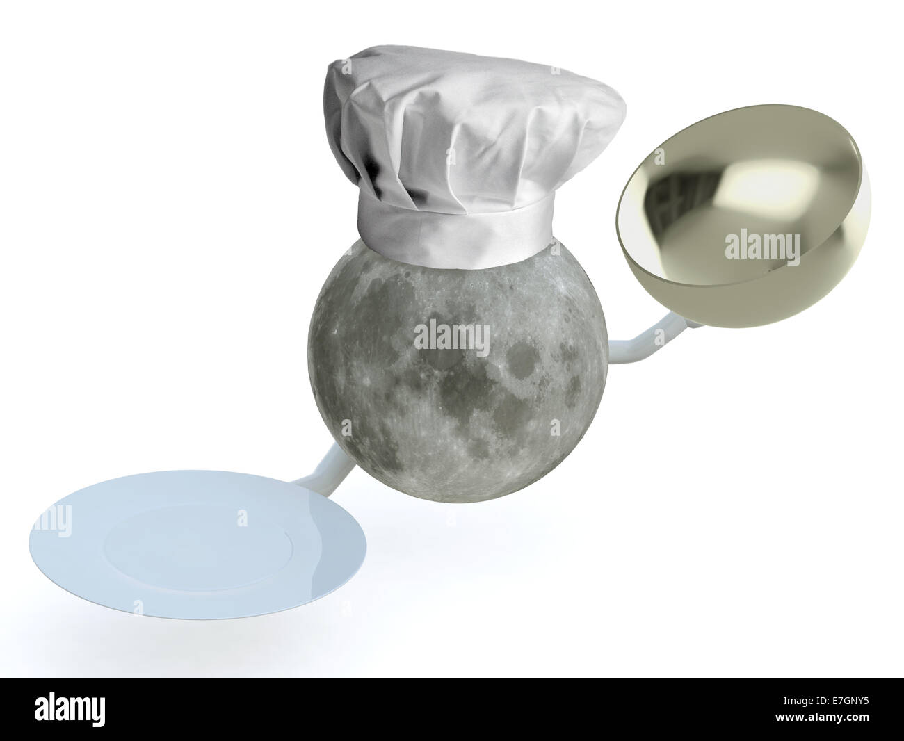 the moon planet with a restaurant chef hat and dish, 3d illustration ...
