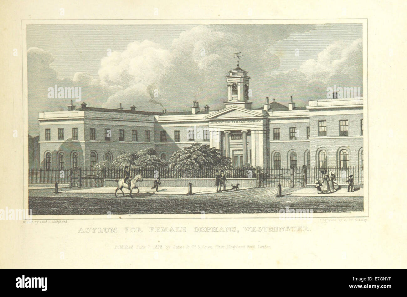 The 1828 illustration of the Asylum for Female Orphans in Westminster ...