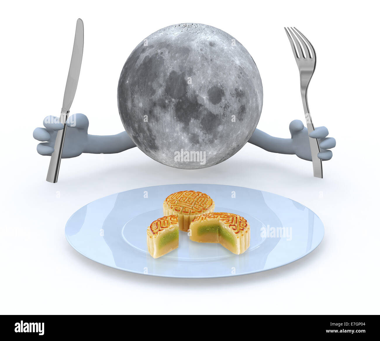 the moon planet with hands and utensils in front of an mooncake plate ...