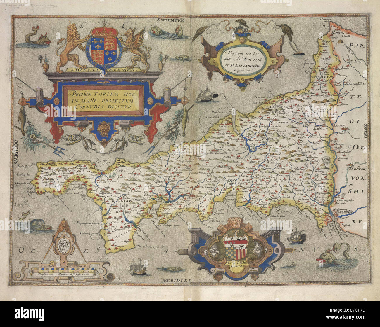 A map of Cornwall, created by Christopher Saxton in 1579. This early ...