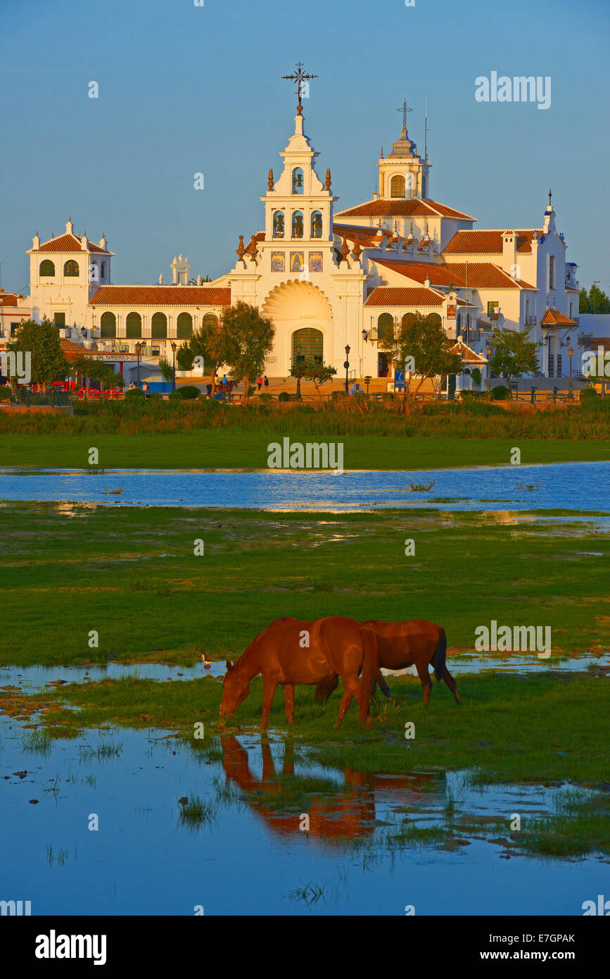 El Rocio village and Hermitage at Sunset, Almonte, El Rocio, Marismas ...
