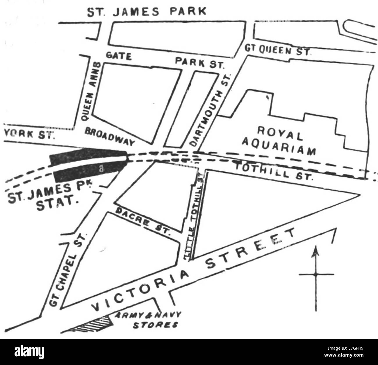 Map from DISTRICT (1888) illustrating the layout of St James's Park ...