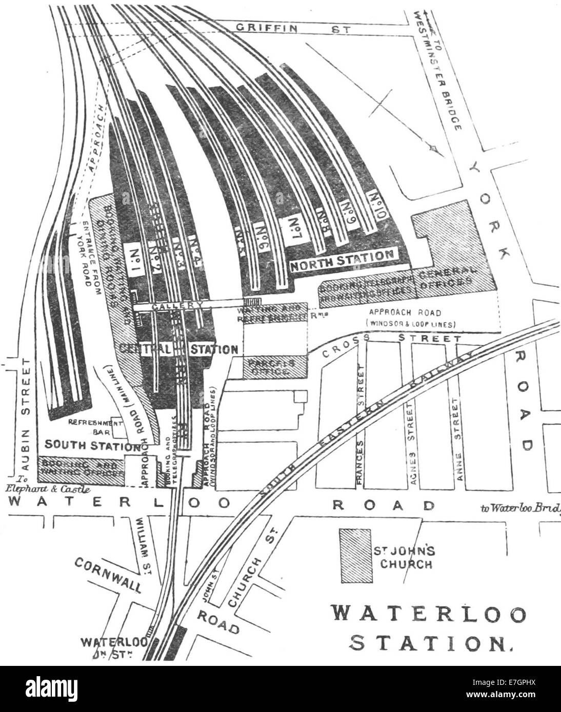 An architectural plan of Waterloo Station from 1888, showing the design ...