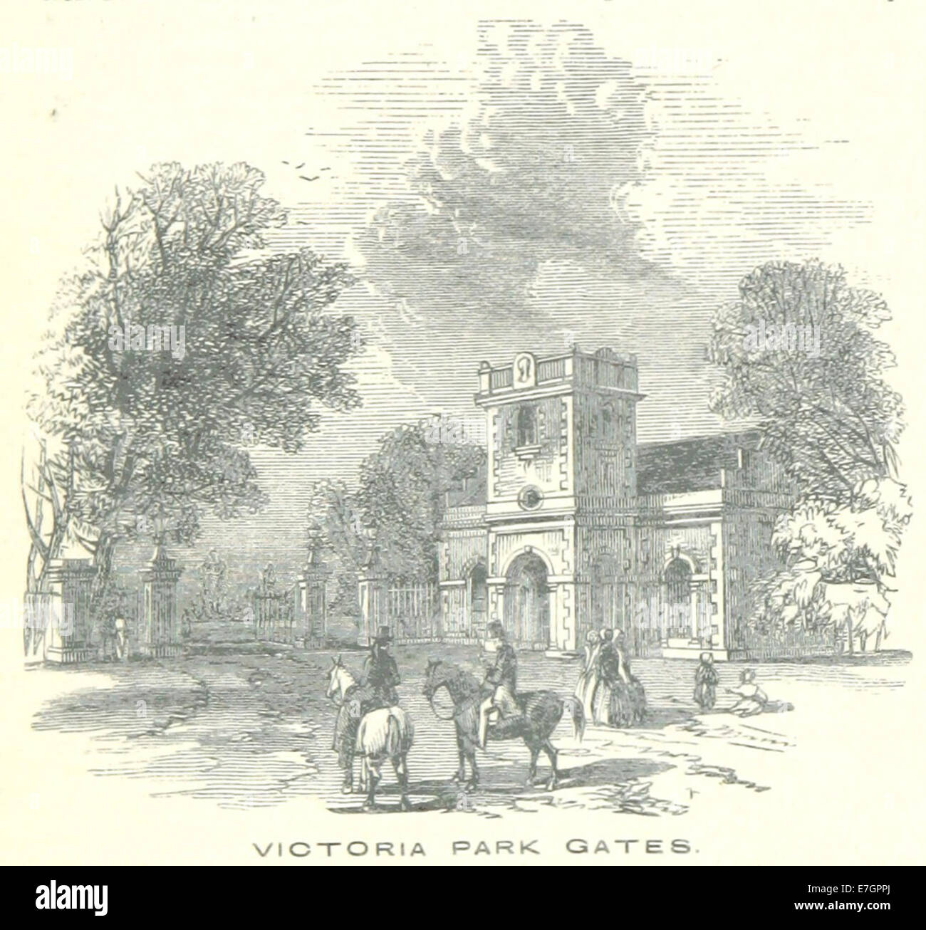 An 1851 illustration from 'ECR', depicting the Victoria Park Gates in ...
