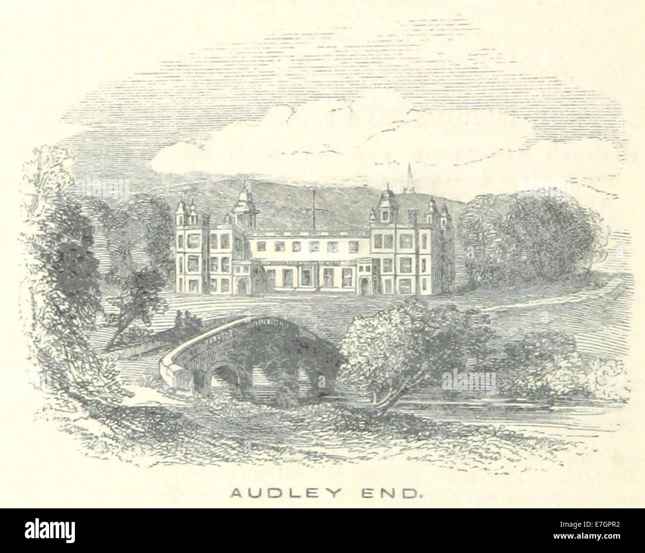 Illustration from 'ECR' (1851) depicting Audley End, a historic estate ...