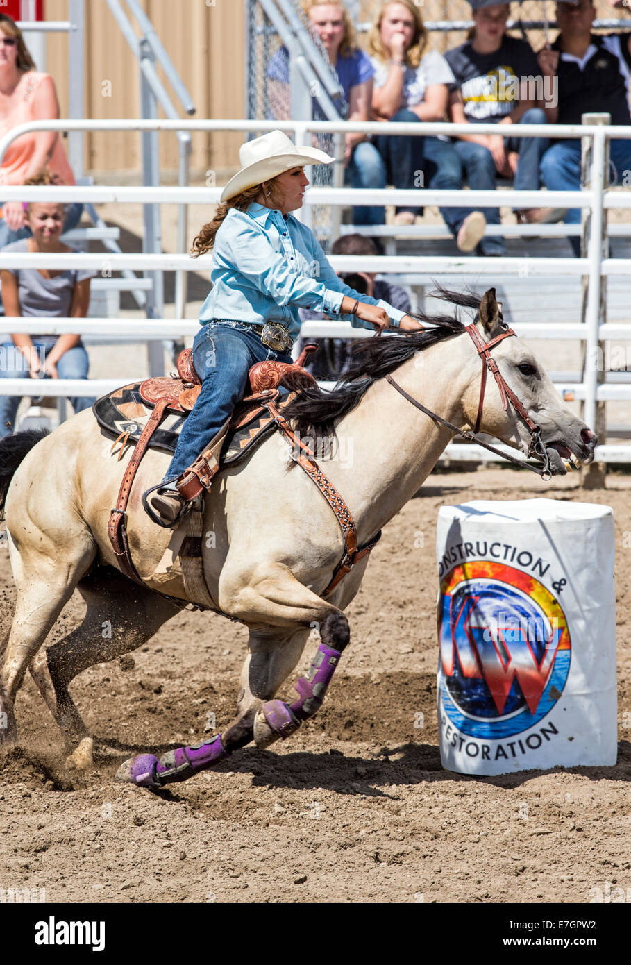 Racing with the horse by holding on to the horse hi-res stock ...