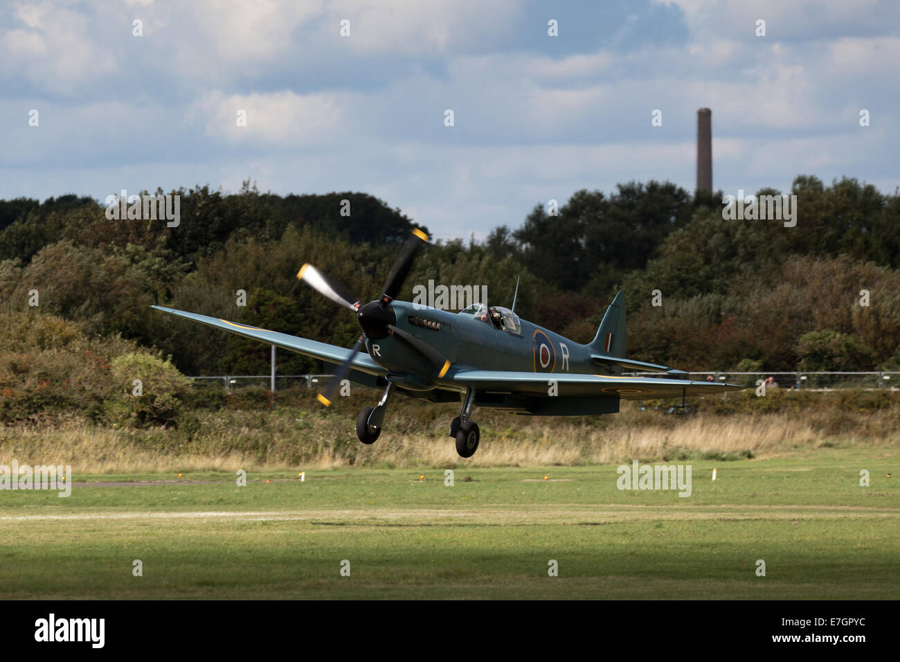 A photo-reconnaissance Spitfire landing at Shoreham airfield Stock ...