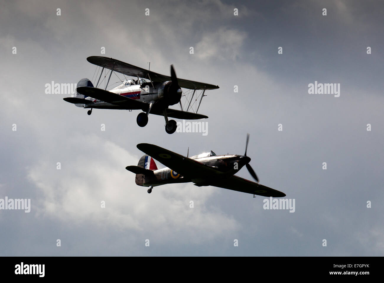 A Gloster Gladiator and a Hawker Hurricane at Shoreham airshow in 2014 ...