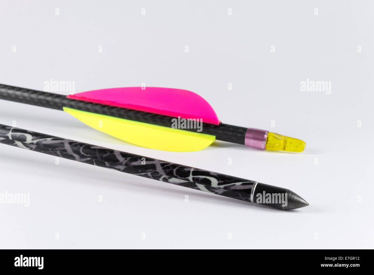 Thick beginner arrows for archery with decal Stock Photo - Alamy