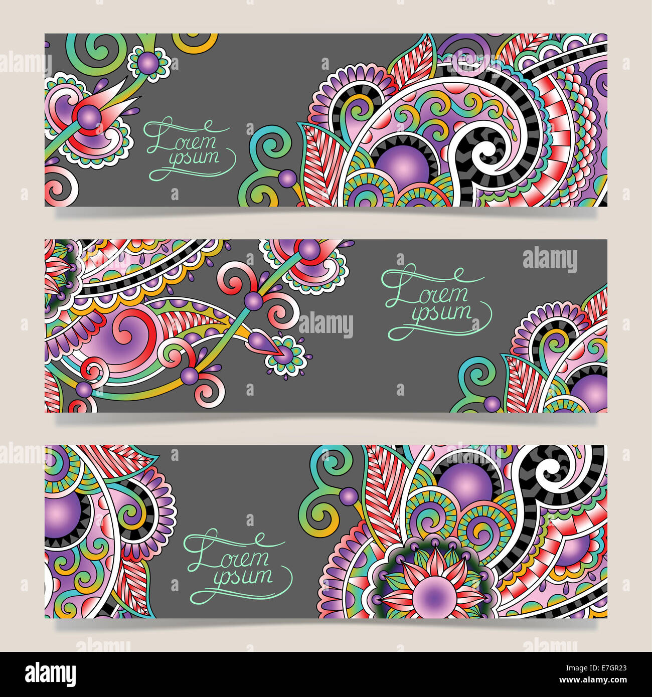 set of decorative flower template banner, card, web design with place ...