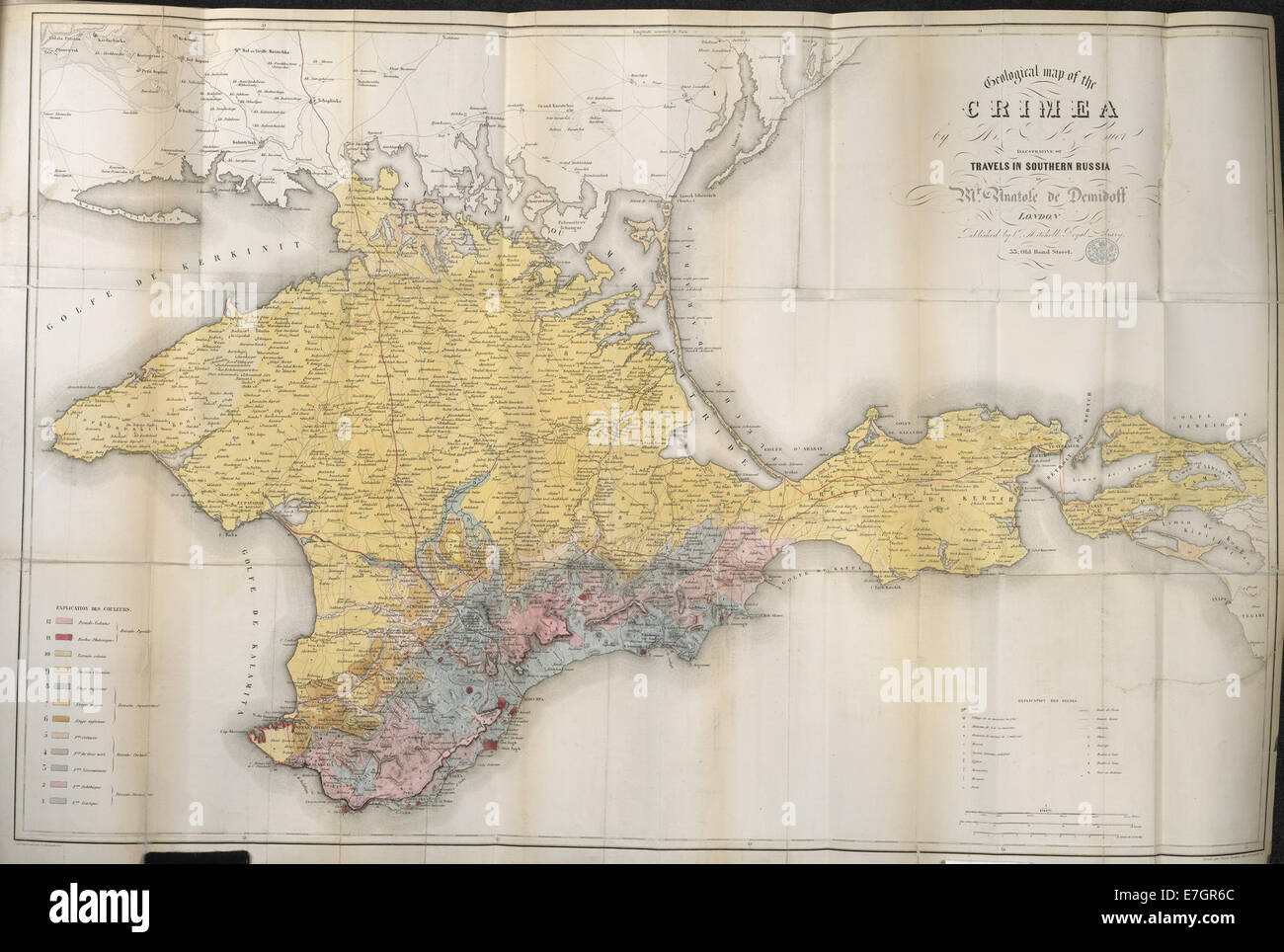 Geological map of the Crimea from the 1853 work 'Travels in Southern ...