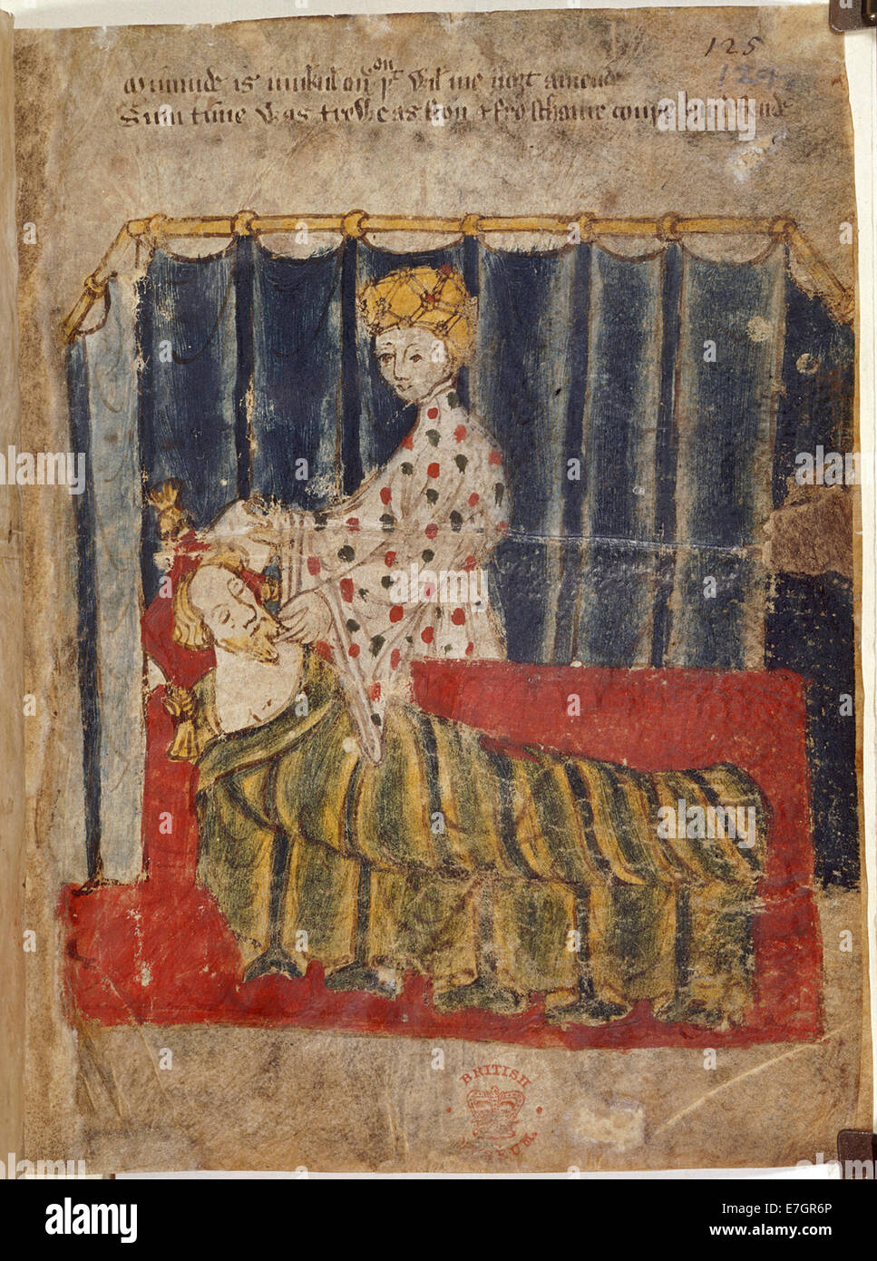 A manuscript illustration from the medieval text 'Sir Gawain and the ...