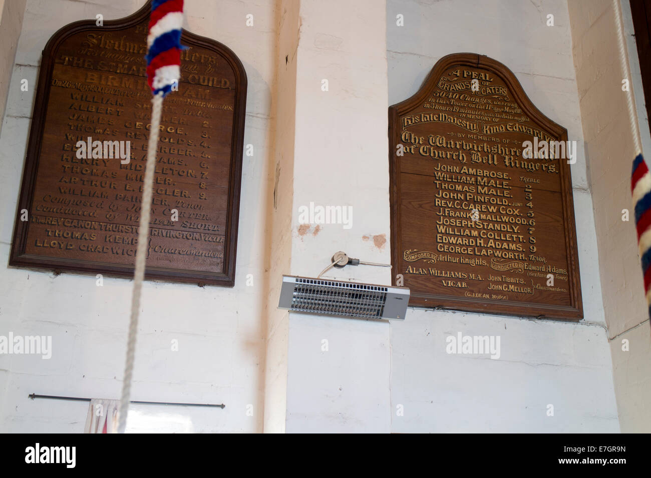 Peal boards in St. Mary`s Church bell ringing chamber, Warwick ...