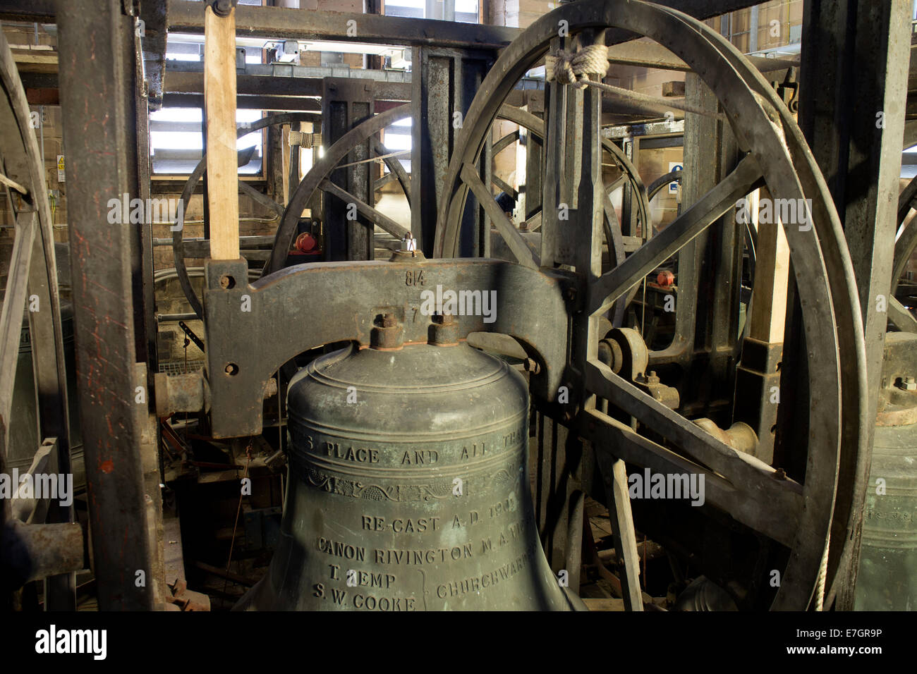 The bell chamber, St. Mary`s Church, Warwick, Warwickshire, England, UK ...