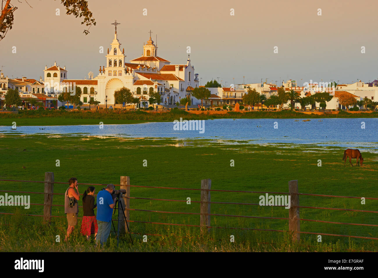 El Rocio village and Hermitage at Sunset, Almonte, El Rocio, Marismas ...