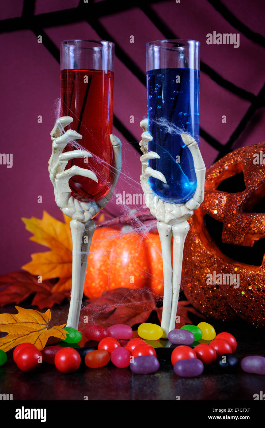 Happy Halloween ghoulish party cocktail drinks with spider web and ...