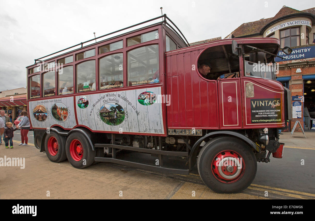 Unique vintage Sentinel steam passenger bus with smiling face on ...