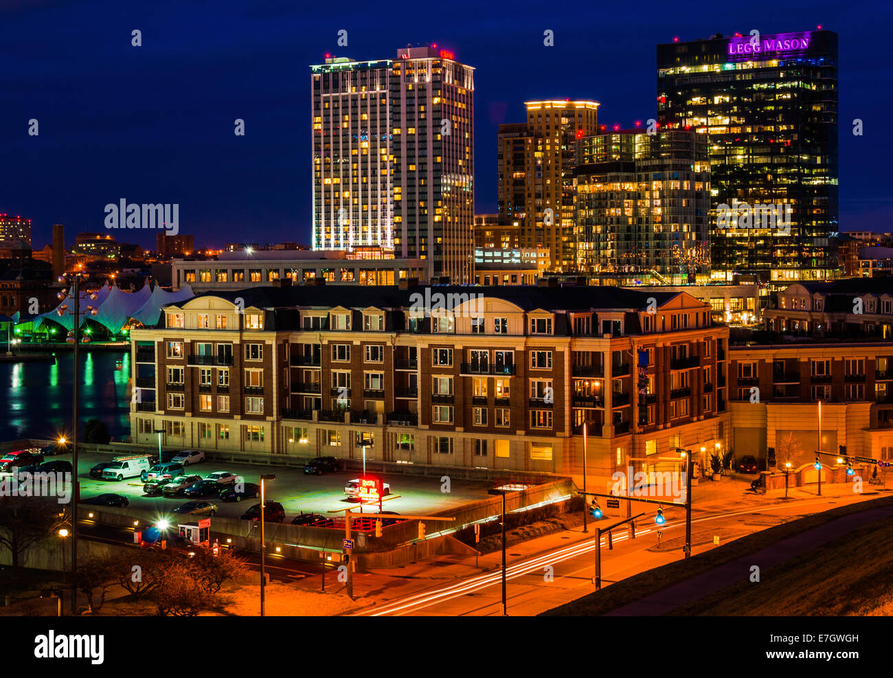 The Legg Mason Building and others during twilight from Federal Hill ...
