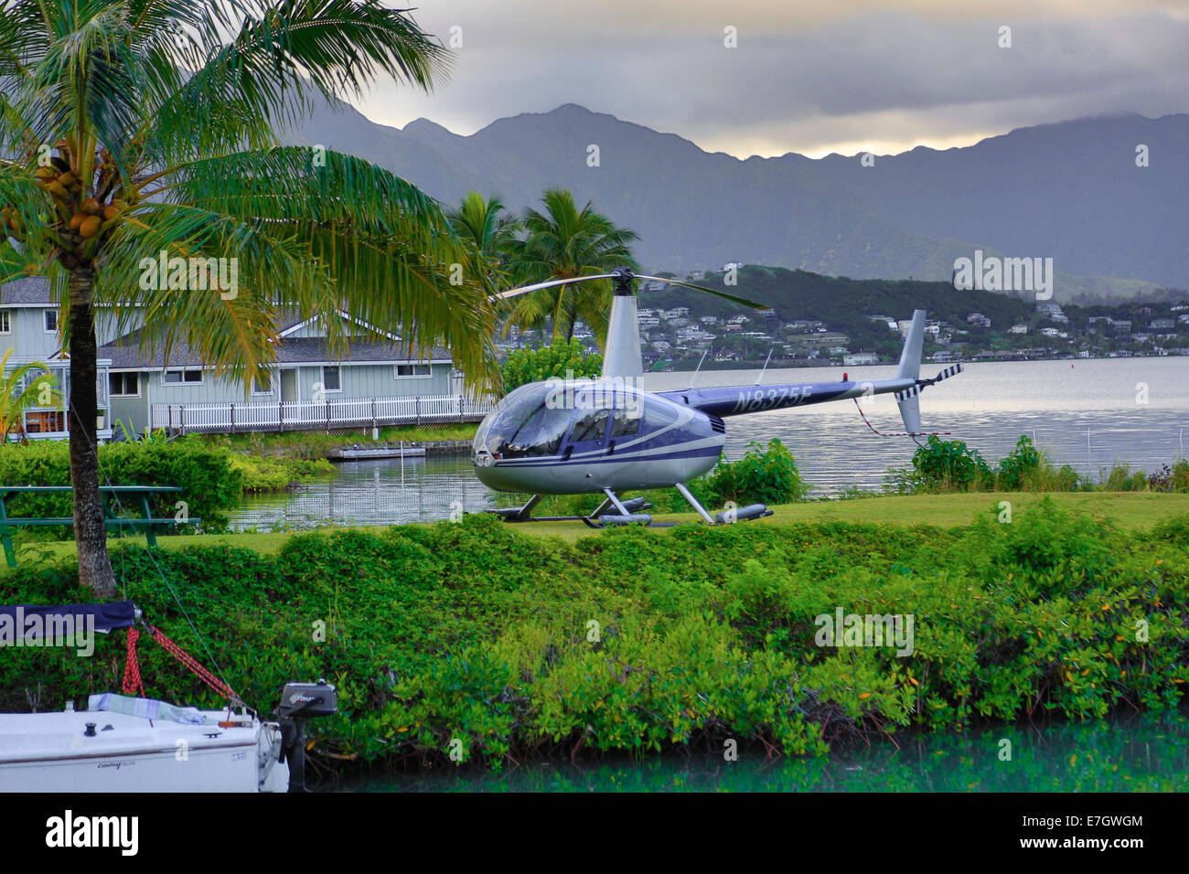 Robinson 44 helicopter, Kaneohe Bay, Oahu, Hawaii Stock Photo - Alamy