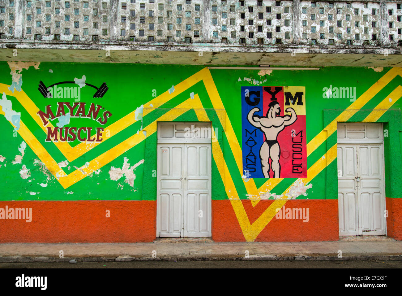 Yucatan, Mexico. gym inside an old building with colorful facade and ...