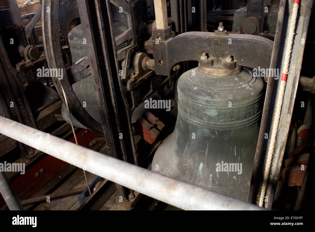 The bell chamber, St. Mary`s Church, Warwick, Warwickshire, England, UK ...