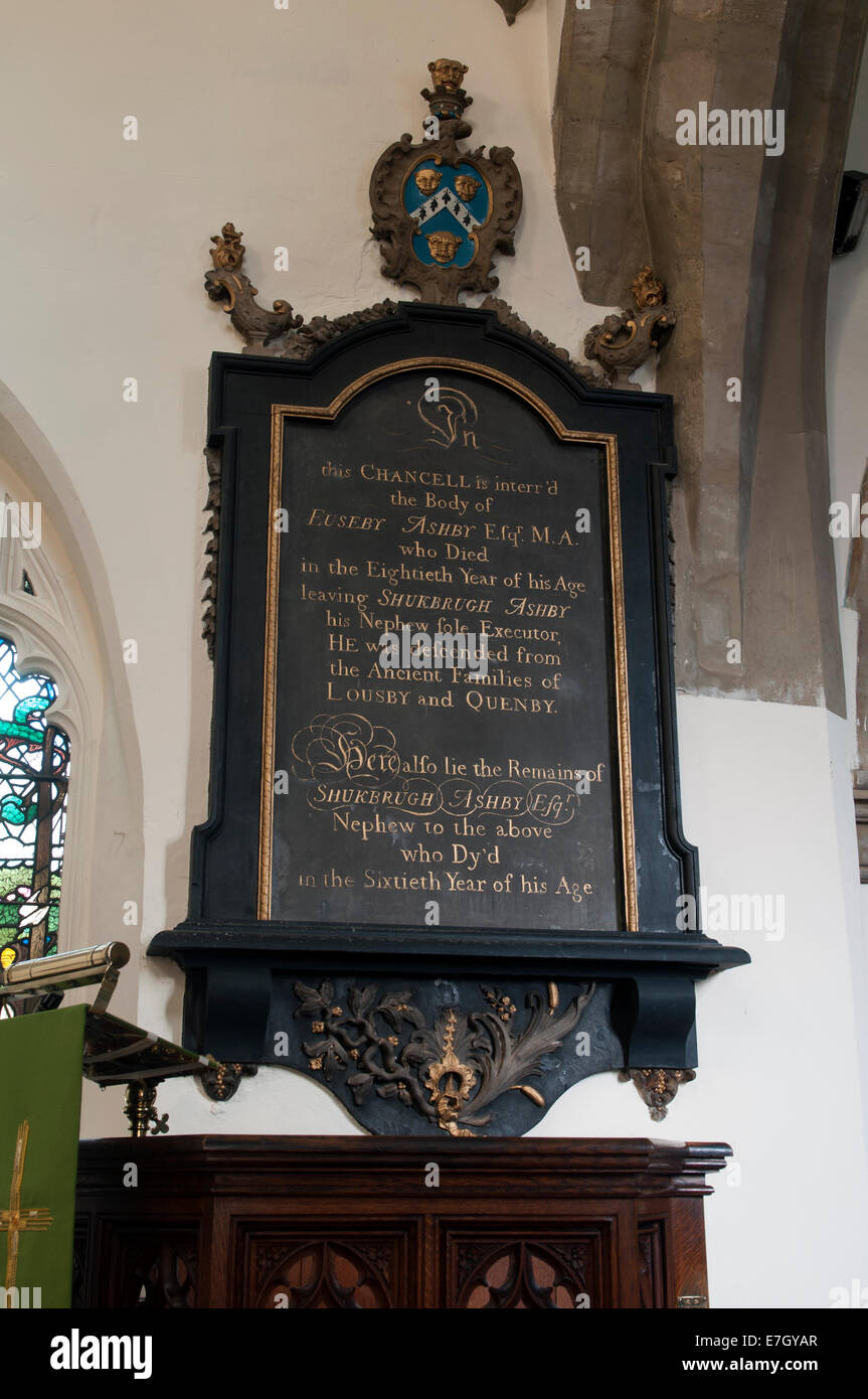 A memorial in All Saints Church, Blaby, Leicestershire, England, UK ...
