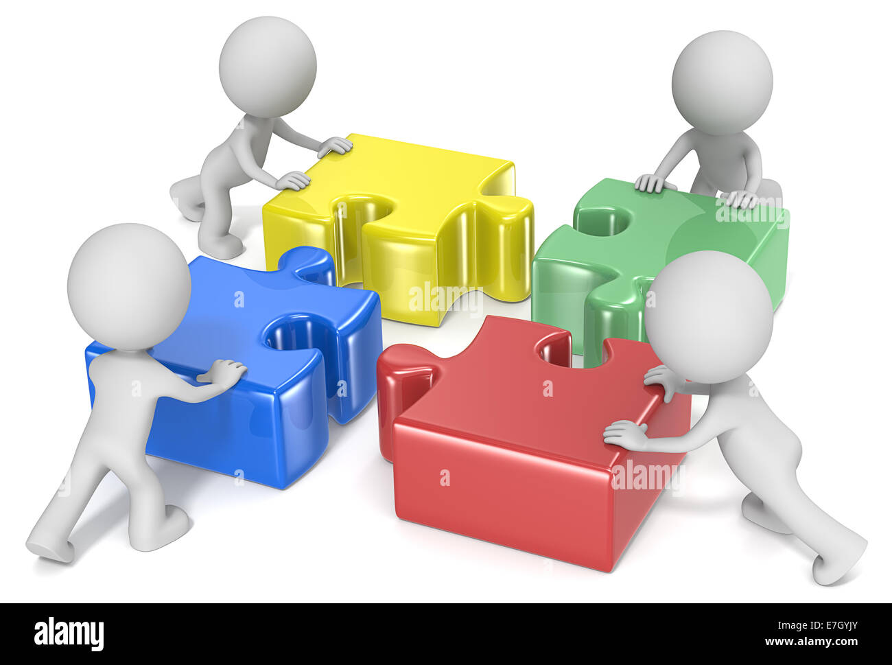 The dude x 4 pushing puzzle pieces in place Stock Photo - Alamy