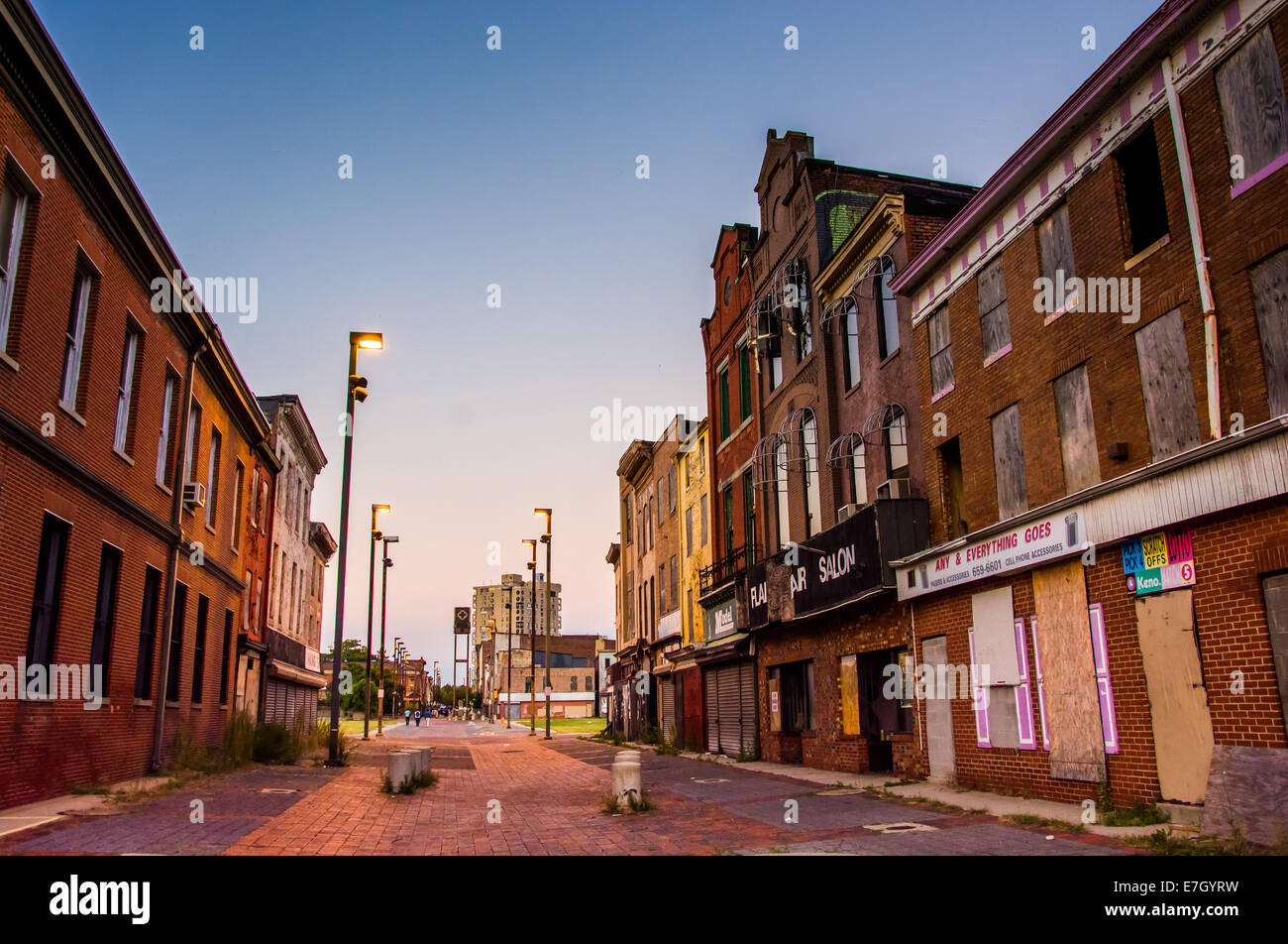 Abandoned storefronts in Old Town Mall, Baltimore, Maryland Stock Photo ...