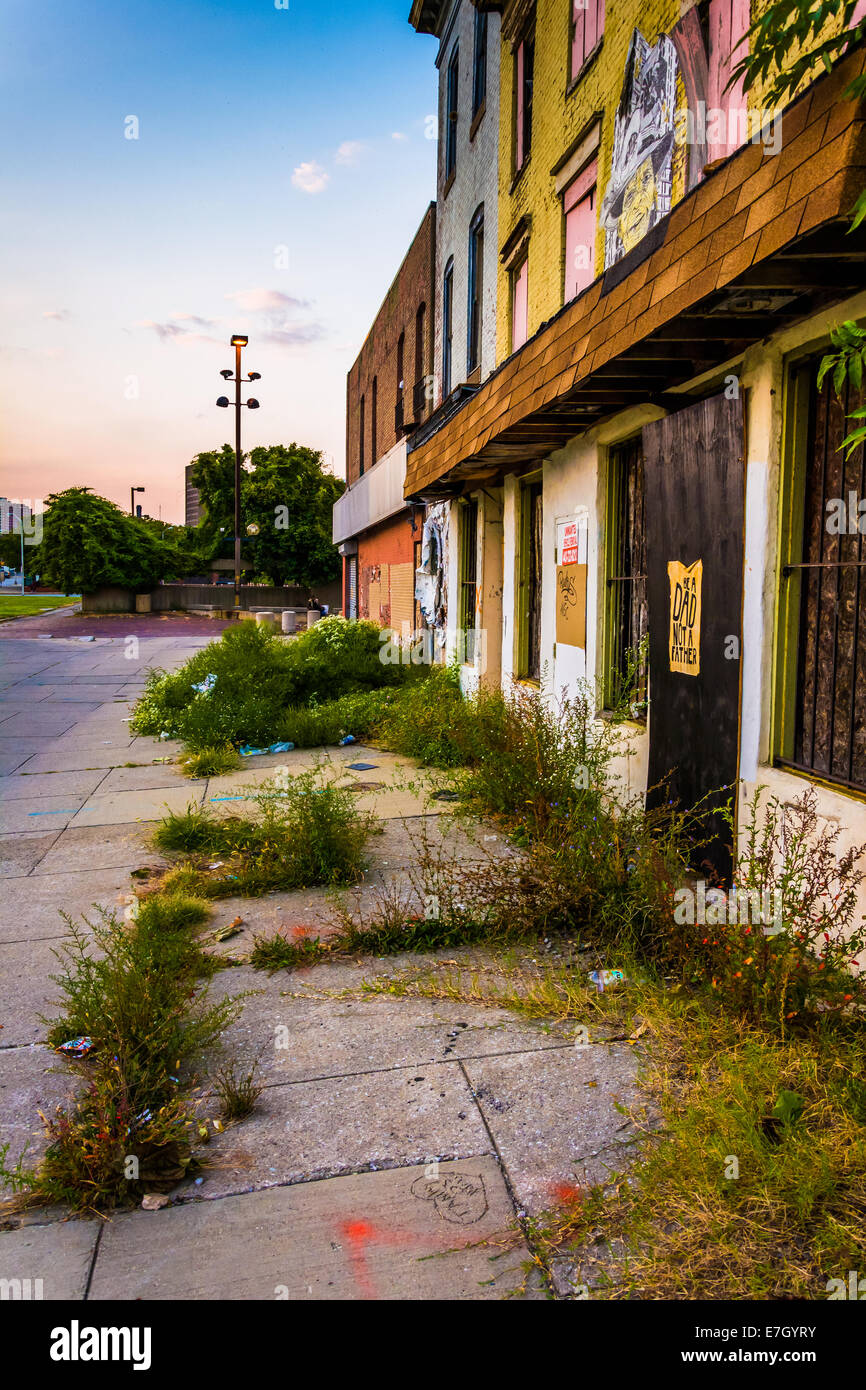 Abandoned storefronts in Old Town Mall, Baltimore, Maryland Stock Photo ...
