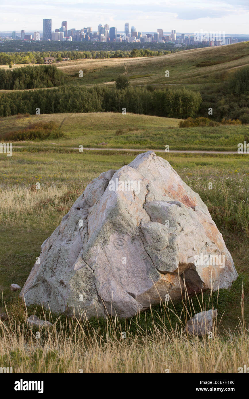 Erratic rock carried by glacier from Jasper NP to Nose Hill Park in ...