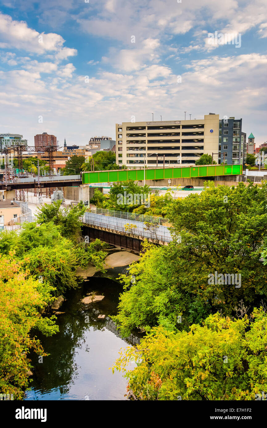 View of Jones Falls and buildings in Baltimore, Maryland Stock Photo ...